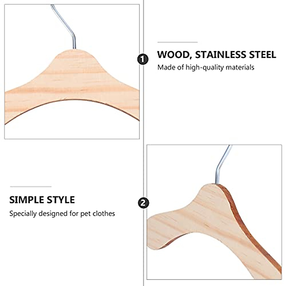 Balacoo 10pcs Wooden Pet Apparel Hangers Pet Clothes Hangers Pet Drying Rack Hangers Dog Clothing Hanging Rack Ultra Thin Space Saving Hook (14x14cm)