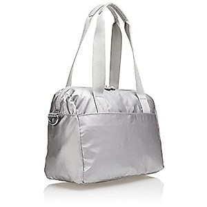 Kipling Womens Women's Charlene Bag, Organize Accessories, Removable Crossbody Strap, Nylon Travel Shoulder Bag, Smooth Silver Metallic, 11.5 L x 8.75 H 6.25 D US