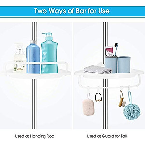 Corner Shower Caddy,4 Tier Height Adjustable White Plastic Tension Bathroom Corner Shelf Bath Shower Pole Storage Rack Tower Organizer Basket Storing Shampoo, Conditioner, Soap (4 Tier Plastic)