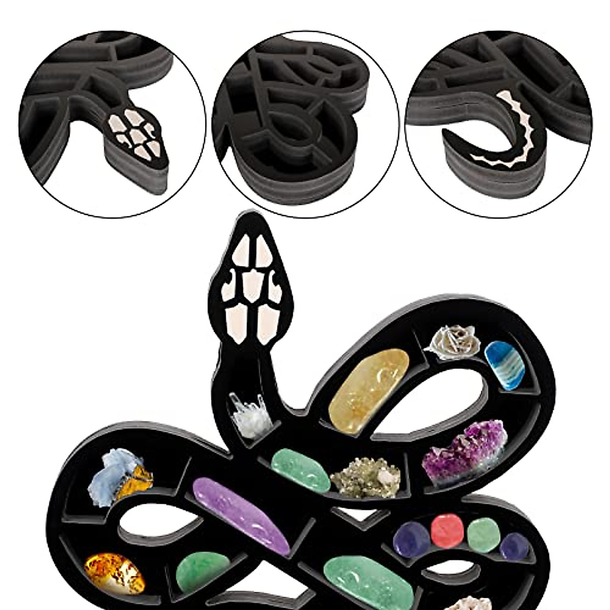 Takefuns Cat/Snake Shape Crystal Display Shelf, Wooden Floating Shelves, Wall-Mounted Crystals Stones Display Shelf, for Living Room Home Office Decoration (Coiled Snake)