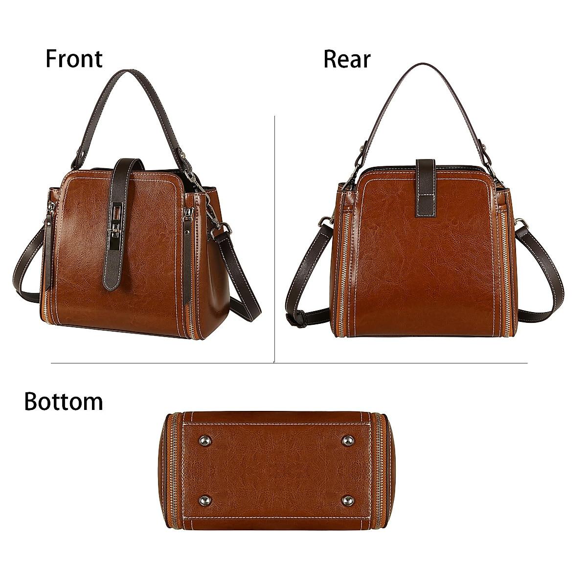 HESHE Leather Purses and Handbags Shoulder Bags Satchel Purses Ladies Pocketbook Bag Designer Crossbody Bags (Brown)