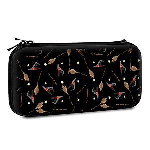 Carrying Case Compatible with Switch 2017 / Switch OLED 2021 Console Joy-Con with 10 Game Card Slots , Halloween pattern design with witch hat, magic wand, star and broom