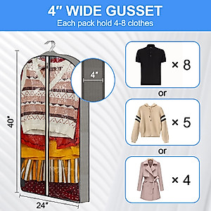 40" Garment Bags, Clear Moth Proof Suits Covers with 4" Gussetes, for Hanging Clothes Closet Storage Travel, Plastic Protector for Coat, Jacket, Sweater, Shirts, 3 Packs