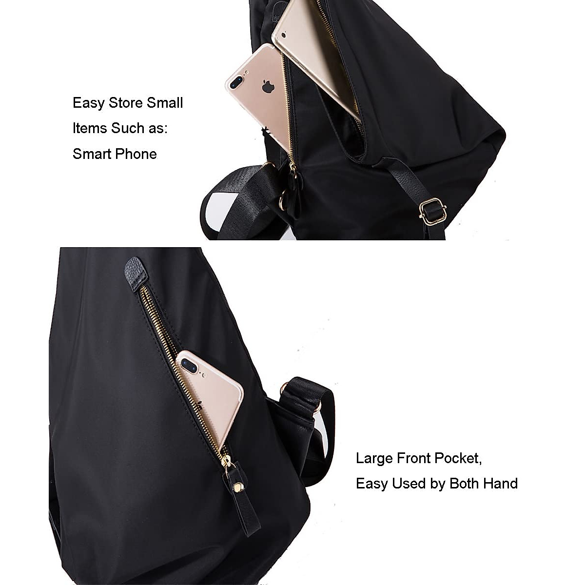 PAOIXEEL Nylon Vintage Backpack, Casual Daypack Outdoor Travel Rucksack Hiking Backpacks for Men and Women, Black