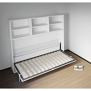 DEINPPA Twin Horizontal Murphy Bed with Storage Shelf, Space-Saving Wall Bed for Multipurpose Room-White