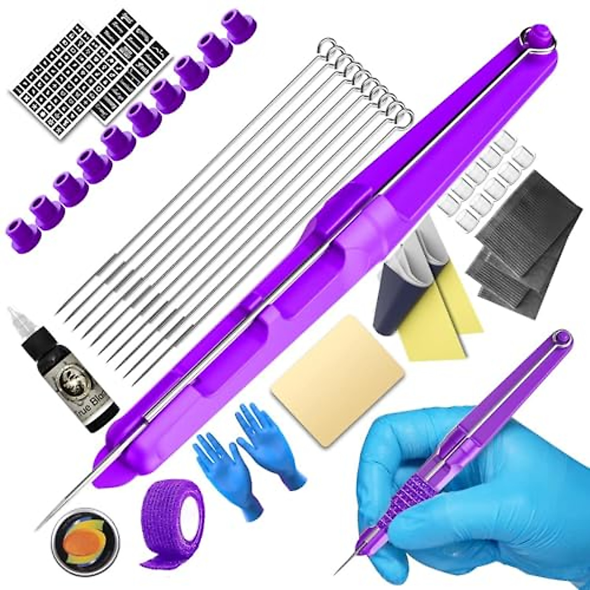 Tattoo Kit, Wormhole Tattoo Manual Tattoo Kit Tattoo Tool Kit Tattoo Pen Kit with Ink Tattoo Needles TK102