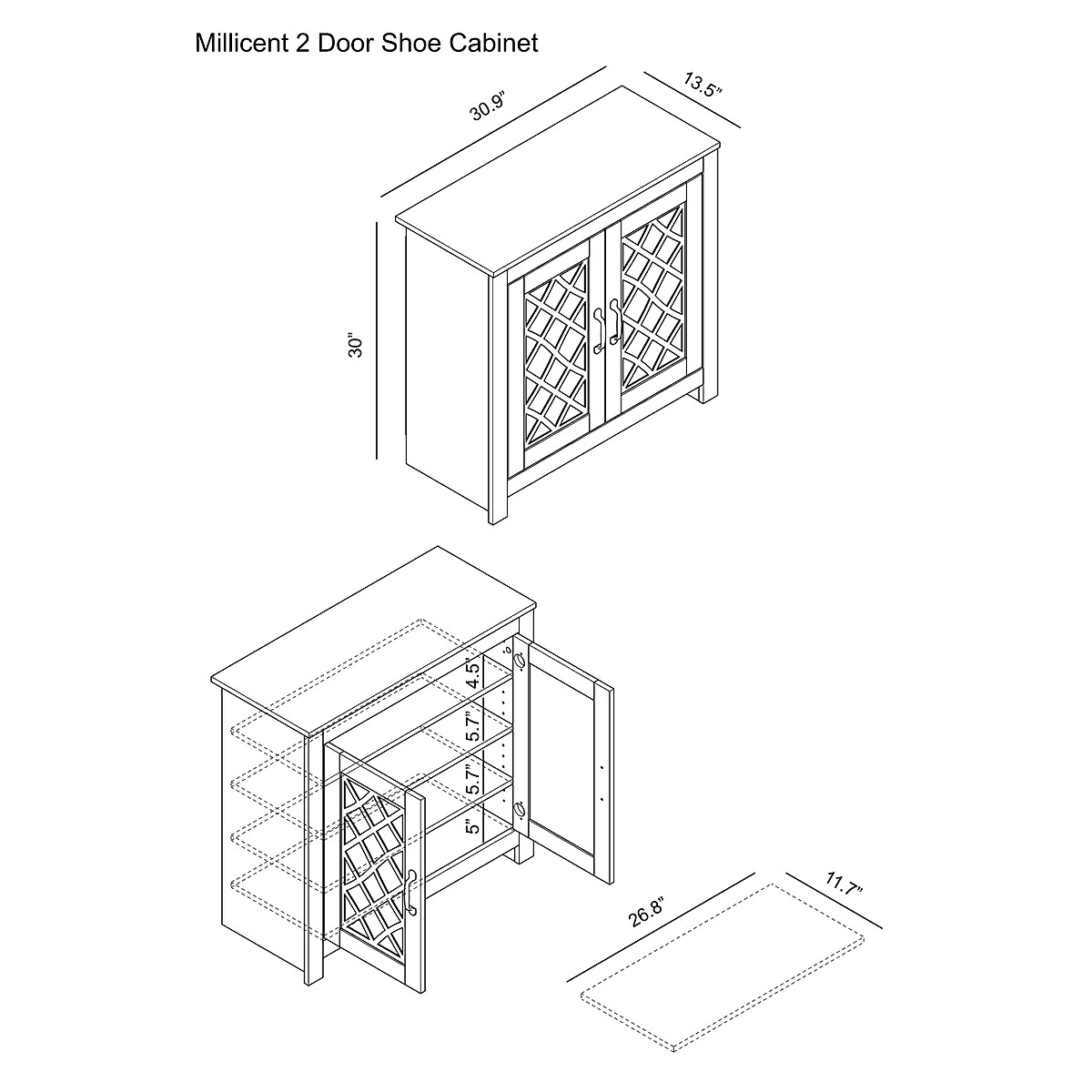 Galano Millicent 12 Pair Shoe Storage with Adjustable Shelf, Freestanding Organizer with Acrylic Mirror Doors for Entryway, Small Narrow Shoe Rack Cabinet, 13.4" D x 30.9" W x 30.2" H, Mexican Grey
