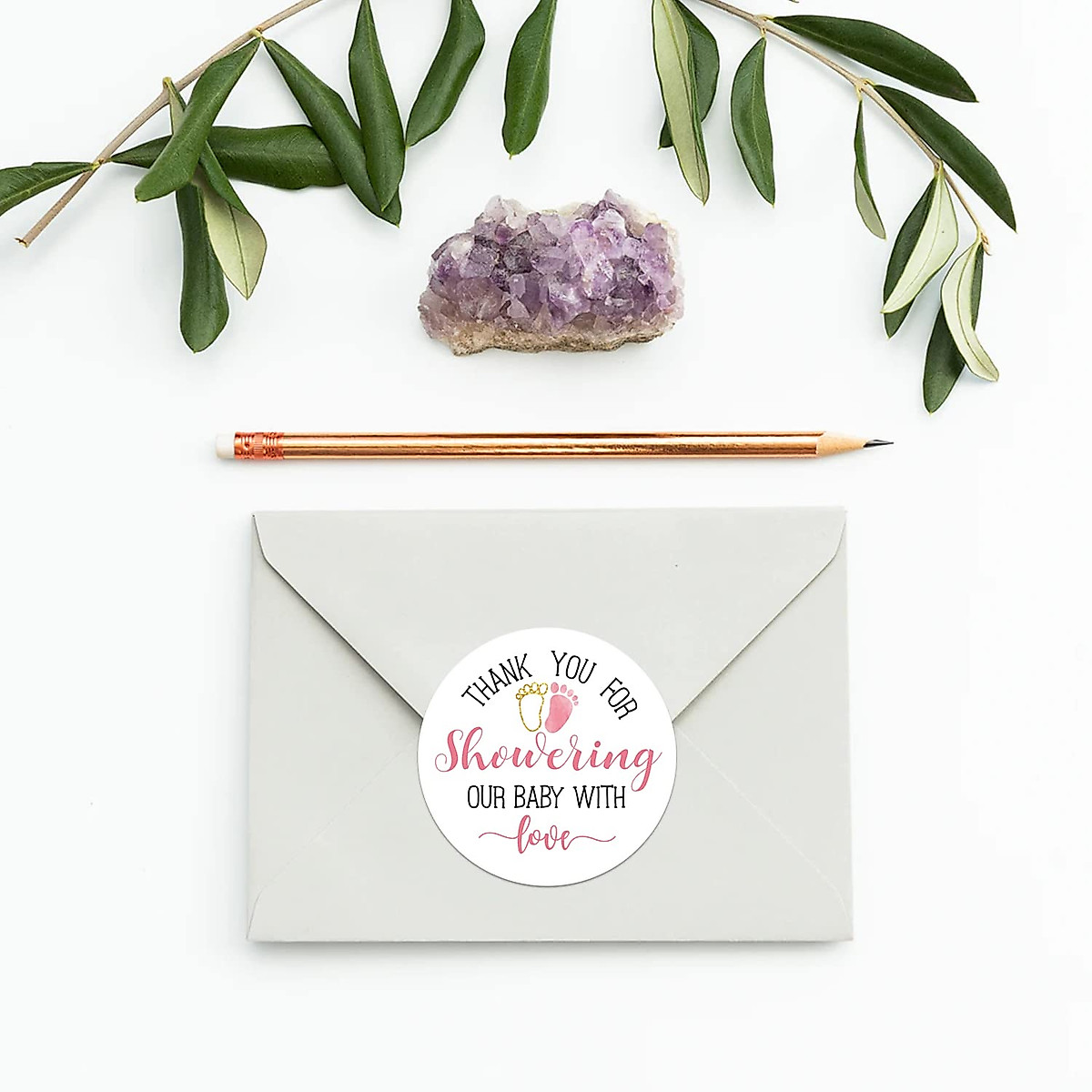 Pink Baby Shower Stickers, Thank You for Showering Our Baby with Love Stickers, Baby Shower Favors for Girls, Thank You Stickers Baby Shower, 2 Inch, Pack of 50.