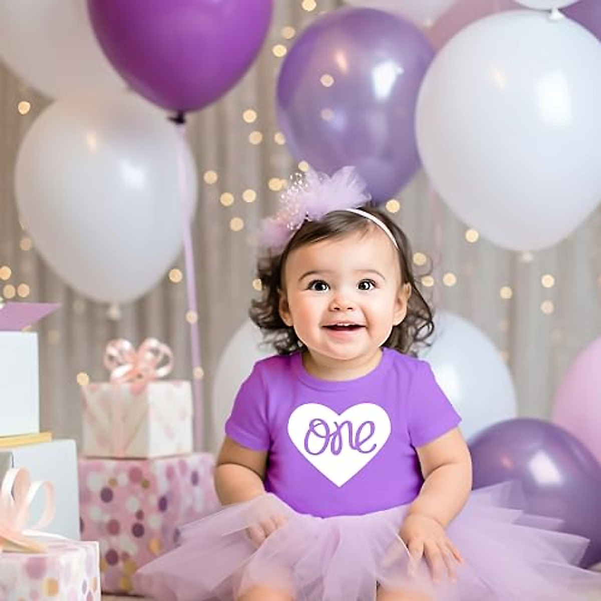 One in Heart 1st Birthday Shirt for Baby Girls First Birthday Outfit Purple Shirt