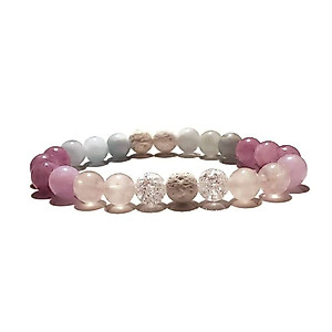 LKBEADS Natural Aquamarine Rose Quartz Purple Angelite 8mm rondelle smooth 7inch Semi-Precious Gemstones Beaded Bracelets for Men Women Healing Crystal Stretch Beaded Bracelet Unisex