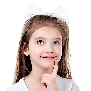 2 Packs Jumbo Cheerleading Bow 8 Inch Large Cheer Hair Bows with Ponytail Holder for Teen Girls Softball Outfit Uniform(White)