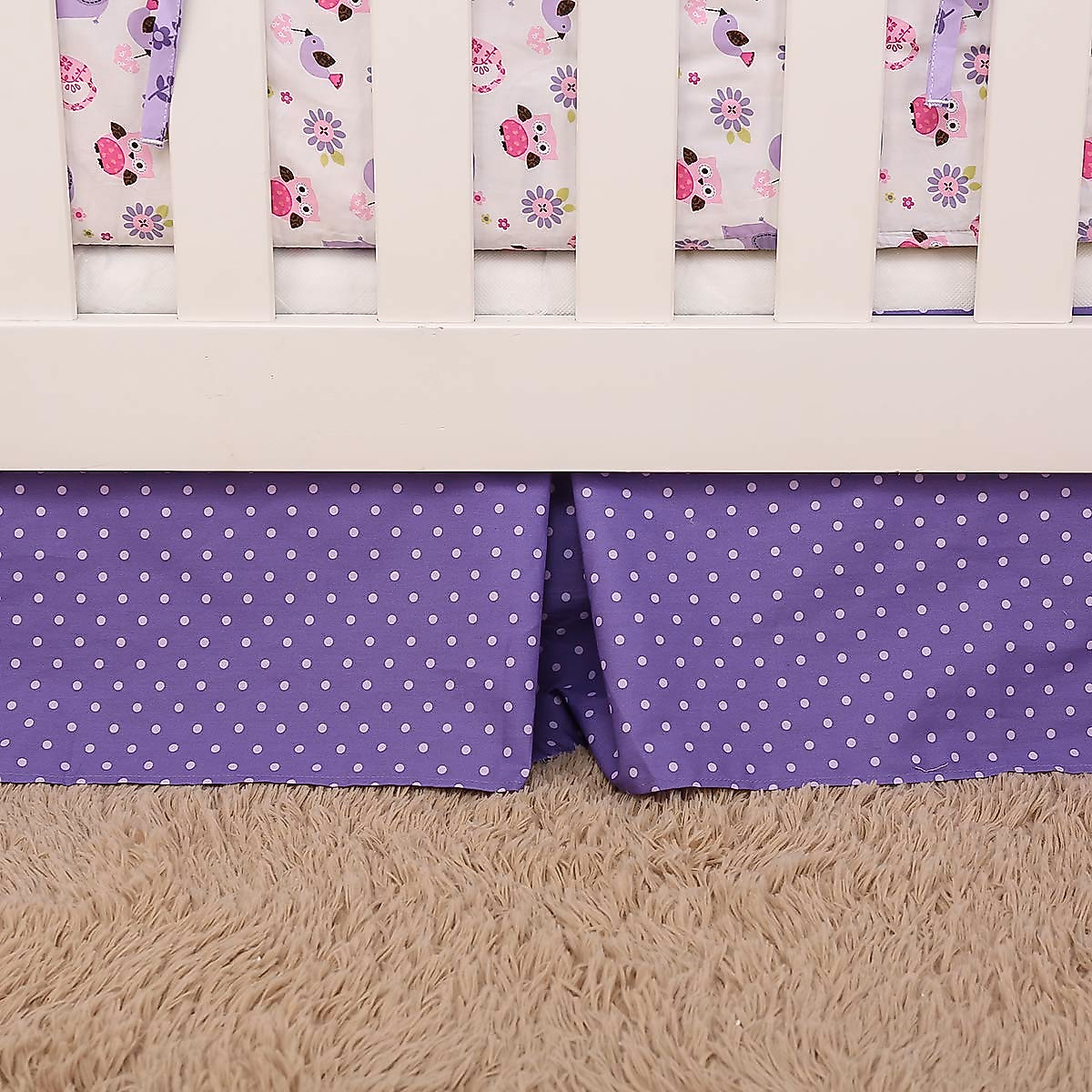 6 PCs Purple Elephant Nursery Crib Bedding Set Violet Embroidery Elephant Theme Baby Cot Bedding Set Quilt , Fitted Sheet , Skirt , Diaper Storage Bag ,Changing Cover, Window Valance,28 x 52''