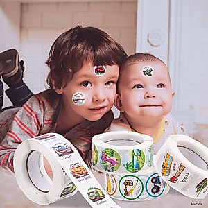 2000 Pcs MoCeYa Stickers for Kids School Stickers Potty Training Stickers 4Rolls 32Designs 1inch (2000 Construction Dino Stickers)