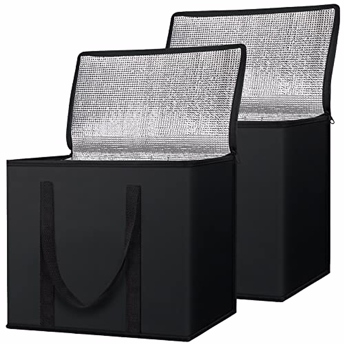 BALEINE 2Pk Insulated Reusable Grocery Bags, Collapsible Cooler Bag for Groceries, Heavy Duty Large Insulated Bag (Large, Charcoal Black)