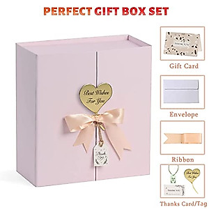 CHARMGIFTBOX Gift Boxes with Lids, 8.5"x8"x4" Pink Gift Box with Ribbon Card Fancy Gift Wrap Boxes for Wrapping Presents Festival Anniversary Birthday Weddings Gift Box for Girlfriend Mother's day