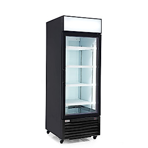 Commercial Grade Merchandiser Freezer | Black Coated Steel Cabinet | 1 Glass Door | Fog Resistant Glass | 23 Cu. Ft. | 4 Adjustable Shelves | 31.2” x 33.25” x 85.625” | R-290 Natural Refrigerant