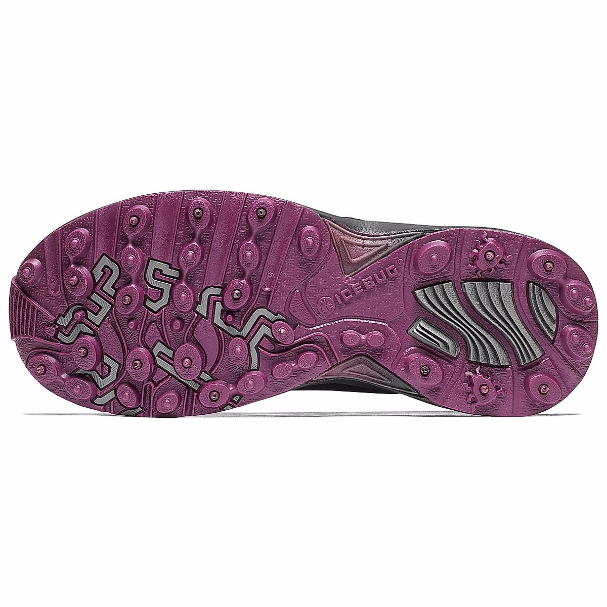 Icebug Womens Pace3 BUGrip GTX Hiking Boot with Carbide Studded Traction Sole, Black/DarkHibiscus, 6