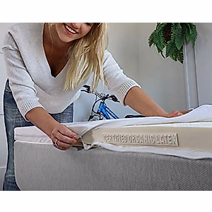 Organic 100% Natural Latex Mattress Topper - Medium - 2 Inch - Queen Size - Organic Cover Included