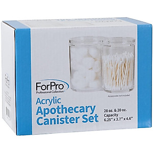 ForPro Professional Collection Acrylic Apothecary Double Canister Set, 28 Oz and 20 Oz Storage Container for Bathroom, Kitchen and Office, 6.25" x 3.7" x 4.6"