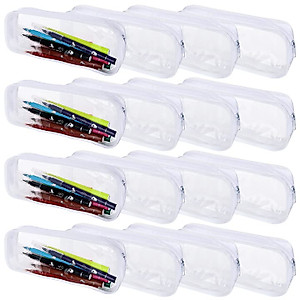 16 Pieces Clear Pencil Pouch, White Pencil Case with Zipper, Big Capacity Makeup Bag Toiletry Carry Pouch, Portable Pencil Bags for School Office Stationery and Travel Storage