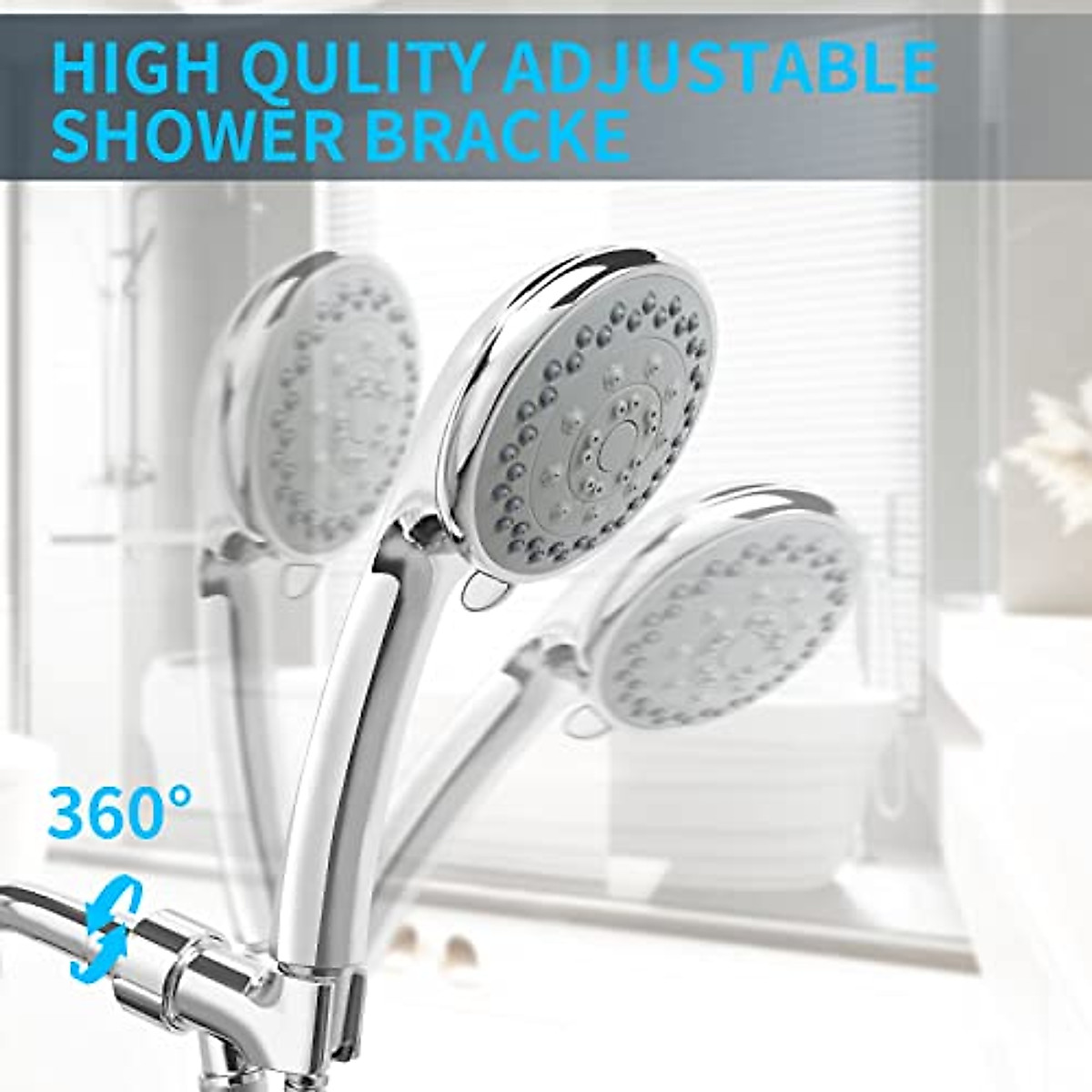 High Pressure Shower Head with Handheld,5-Settings Handheld Shower Head, High Flow with 59 Inch Stainless Steel Hose and Adjustable Bracket Teflon Tape Rubber Washers Easy Install