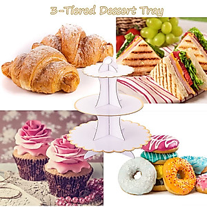 MRPAPA White Tiered Cupcake Stand 2 Pack, 3 Tier Serving Tray for Party Decor, Cup Cake Tower Holder for 24 Cupcakes, Dessert Holder for for Birthday Graduation Baby Shower Tea Party (White)