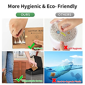 Bamboo Cotton Swabs 400 Count - Vegan Cotton Buds - Natural Wooden Ear Sticks With Double Tipped - Organic Cotton Swabs For Ear Wax Removal