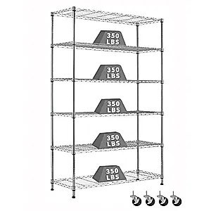 YYkokocat Wire Shelving Unit 2100LB Capacity Metal Shelves 82" H× 48L×18W 6 Tier Adjustable Storage Shelf w/Wheels Heavy Duty Shelves NSF Wire Rack Shelving for Kitchen Office Garage, Chrome…
