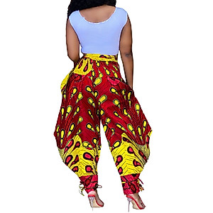 Women's Yoga Harem Pants Afriacan Print Joggers Hippie Bohemian Palazzo Lounges with Pockets Red