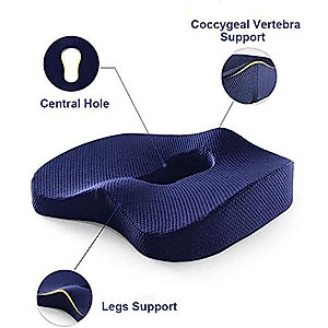EYEARN Seat Cushion for Chair,100% Memory Foam and Lumbar Support - for Tailbone Pain, Sciatica, Back & Buttoock Pain Relief,Used in Office Seats, Homes, Cars(Blue) Durable and not Easily Deformed