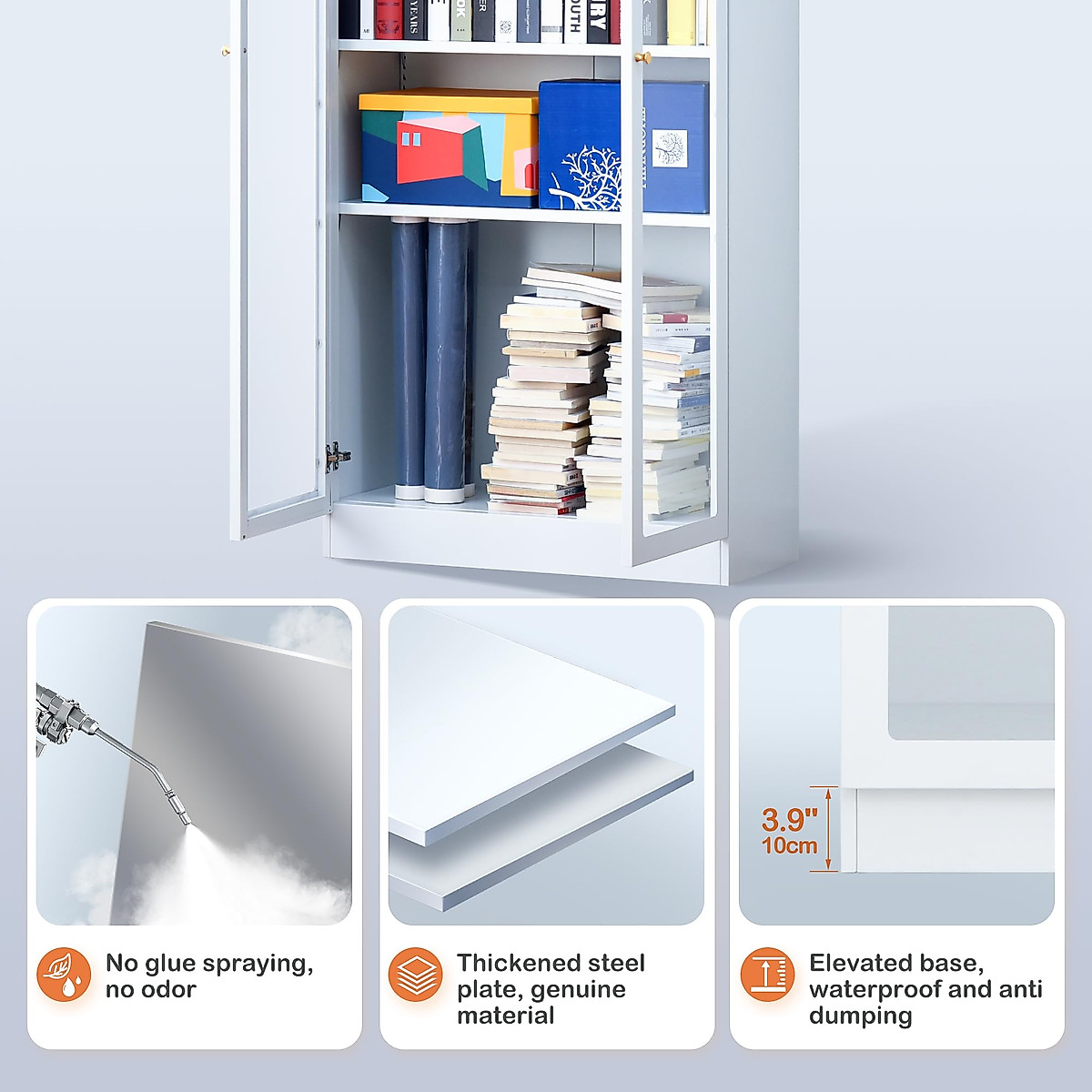 Alvisyd Metal Curio Cabinets with Acrylic Doors, 2 Door Cabinet 31.5 Wide Large Storage Bookcase with Adjustable Shelves, Glass Front Display Cabinet White Organizer 5 Tier for Home Office Craft