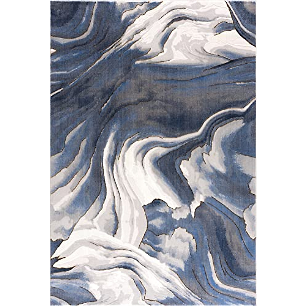 Abani Sand Wave Print Modern Blue & Grey Dining Room Rug - Non-Shedding 4’ x 6 Rugs Multicolor Swirl Pattern Area Rug