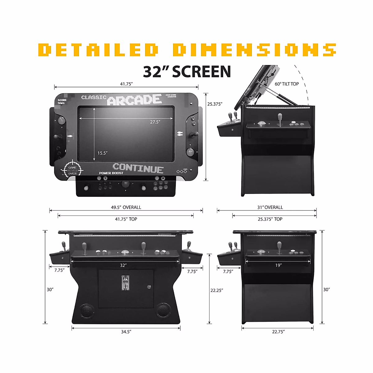 Creative Arcades Full Size Commercial Grade Cocktail Arcade Machine w/Riser | 2 Player | 3500 Games | 32" LCD Lifting Screen | LED | 4 Sanwa Joysticks | Trackball | 2 Stools | 3 Year Warranty