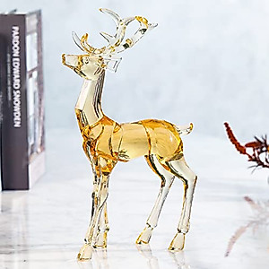 DARMOMOON Acrylic Reindeer Deer Figurine Glass Collection Ornament Statue Animal Collectible Standing Christmas Decor Home Decor 7.2" L (Amber)
