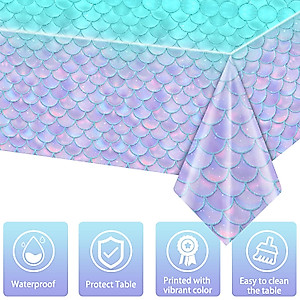 pewatul Mermaid Tablecloth -Mermaid Birthday Decorations Disposable Rectangle Table Cloths for Party Girls Baby Shower Themed Birthday Party Favors,54 x 108 Inch 3pc