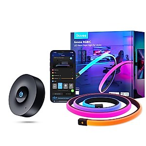 Govee RGBIC Gaming Lights, 10ft Neon Rope Lights Bundle Music Sync Box, Bluetooth Group Control 7 Devices