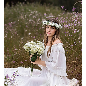 Vividsun Boho Flower Headband Floral Garland Crown Wedding Festival Party Headpiece (small white rose)