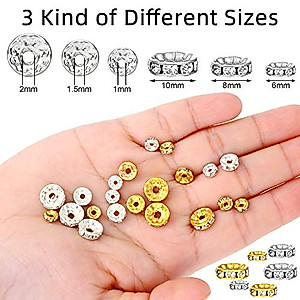 800 Pieces Round Rondelle Spacer Beads Crystal Rhinestone Loose Bead Rondelle Charm Beads 6 mm 8 mm 10 mm for Necklaces Bracelets Jewelry Making (Silver)