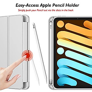 iMieet New iPad Mini 6 Case 8.3 Inch 2021(6th Gen) with Pencil Holder [Support iPad 2nd Pencil Charging/Pair],Trifold Stand Smart Case with Soft TPU Back,Auto Wake/Sleep(Light Gray)