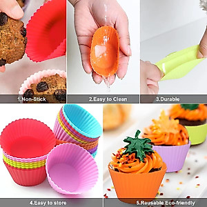 Reusable Silicone Cupcake Baking Cups 24 Pack, Non-stick Muffin Cupcake Liners 2.75 inch Silicone Muffin Cups for Party Halloween Christmas Bakery Molds Supplies (6 Rainbow Colors)