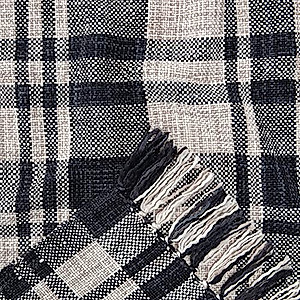 Chanasya Farmhouse Pattern Plaid Throw Blanket Lightweight Knit Textured Woven Decorative Blanket for Couch Bed Living Room Blanket with Tassels Fringed Throw Blanket (50x65 Inches) Black