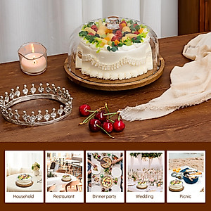 Vacream Rotating Cake Stand with Dome,Acacia Wooden Cake Plate with Acrylic Lid, Wood Lazy Susan with Cover, Cake Stand for Party,Birthday,Parties,Baking Gifts(12 Inch with Dome)