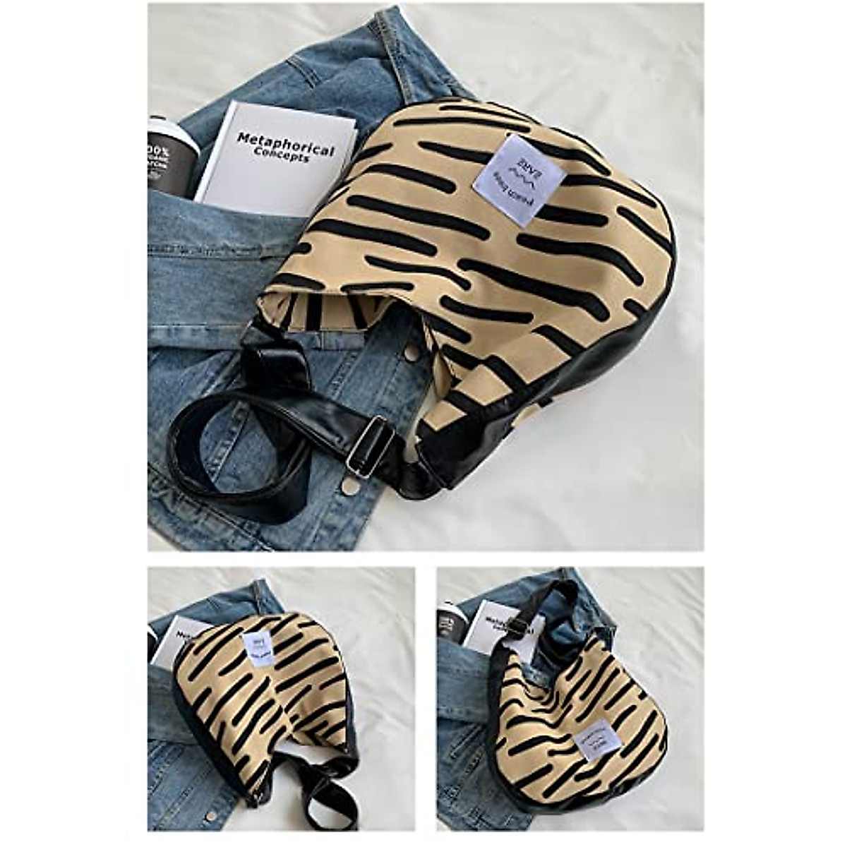 Women Girls Fashion Shoulder Bag Large Tote Handbag Purse Canvas Shopping Dating Bag Slouchy Travel Bag Casual Bag Crossbody (Brown)