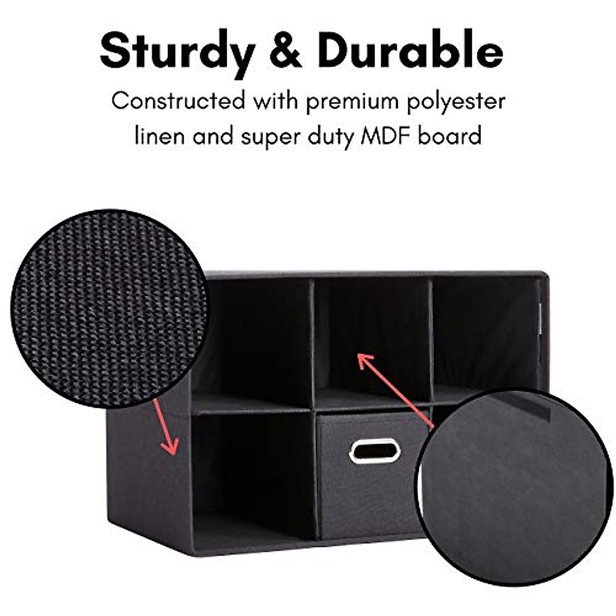 BIRDROCK HOME Black Linen Cube Organizer Shelf with 6 Storage Bins – Strong Durable Foldable Shelf – Kid Toy Clothes Towels Cubby – Collapsible Bedroom Fabric Shelves and Cubes