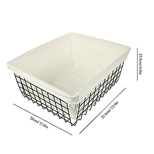 Hemoton Metal Wire Baskets Storage Baskets with Linen Liner Rustic Style Flower Pots Cover Desktop Sundries Basket Pantry Storage Bin for Home Decor and Organizing