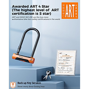 Sportneer Bike Lock - 18mm Shackle Heavy Duty Anti Theft Bike U Locks with 6ft Security Steel Cable - Bicycle U-Locks with Keys & Sturdy Mounting Bracket for Road, Mountain, Electric & Folding Bike