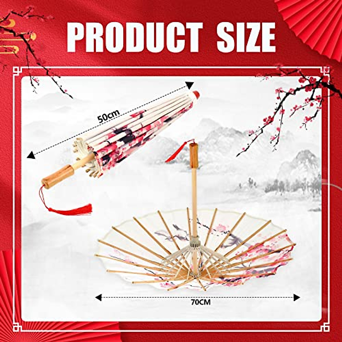 4Pcs Oiled Paper Umbrella Chinese Classical Plum Blossom Paper Umbrella Parasol Art Dance Japanese Umbrella for Wedding Decor (22 x 15 inches)