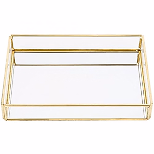 GEEKLLS Breakfast Tray Storage Tray Gold Rectangle Glass Makeup Organizer Tray Dessert Plate Jewelry Display Home Kitchen Decor