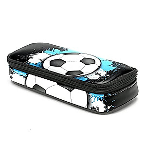Argentina Flag Soccer Ball Against Pattern Leather Pencil Case Pen Bag with Double Zipper Stationery Bag Storage Bag for School Work Office Boys Girls