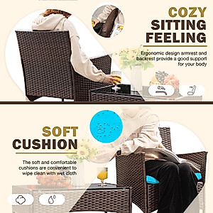 Homall 4 Pieces Patio Rattan Chair Wicker, Outdoor Indoor Use Backyard Porch Garden Poolside Balcony Furniture Sets (Blue)